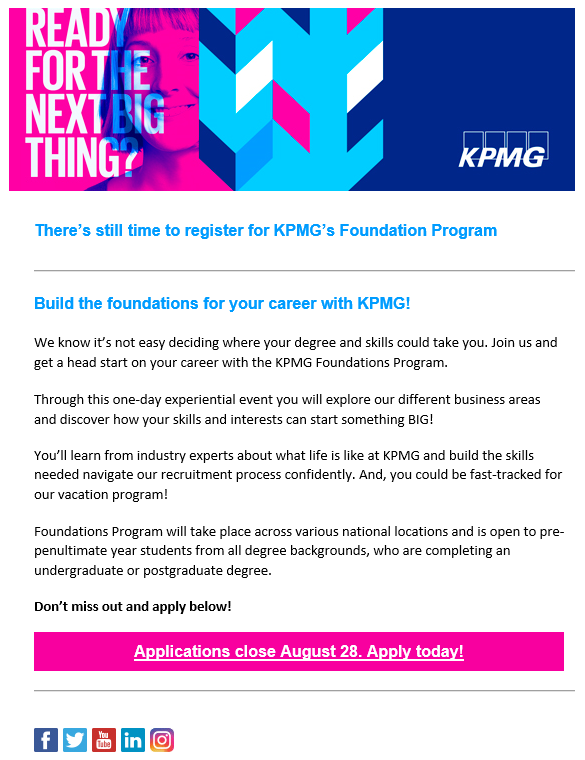 KPMG's Foundation Program - Applications close 28 August 2022